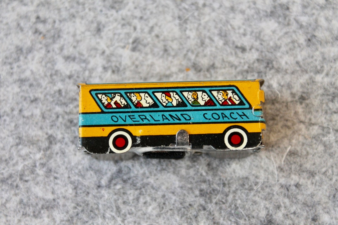 Antique Miniature Tin Lithograph Overland Coach Bus, Vintage Tiny Tin ...