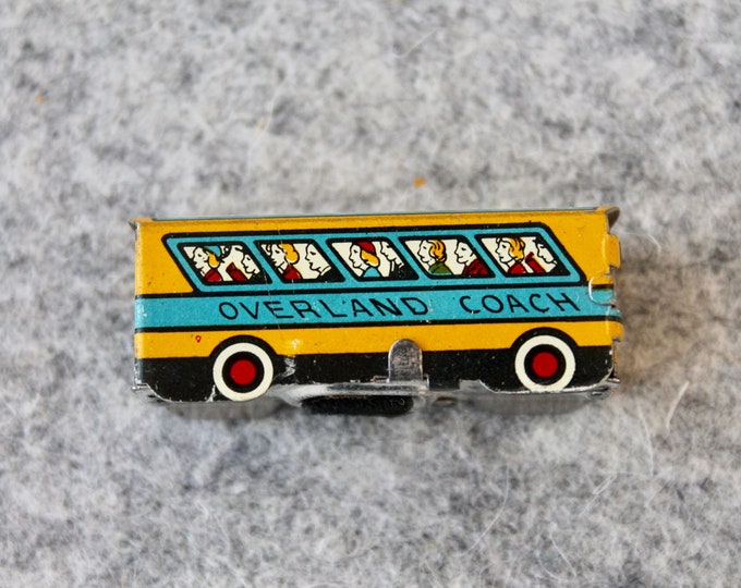 Antique Miniature Tin Lithograph Yellow Coach Bus, Vintage Tiny Tin ...