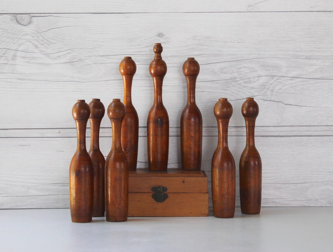 Vintage Turned Wood Skittles Game Pins Set of 9 Vintage - Etsy