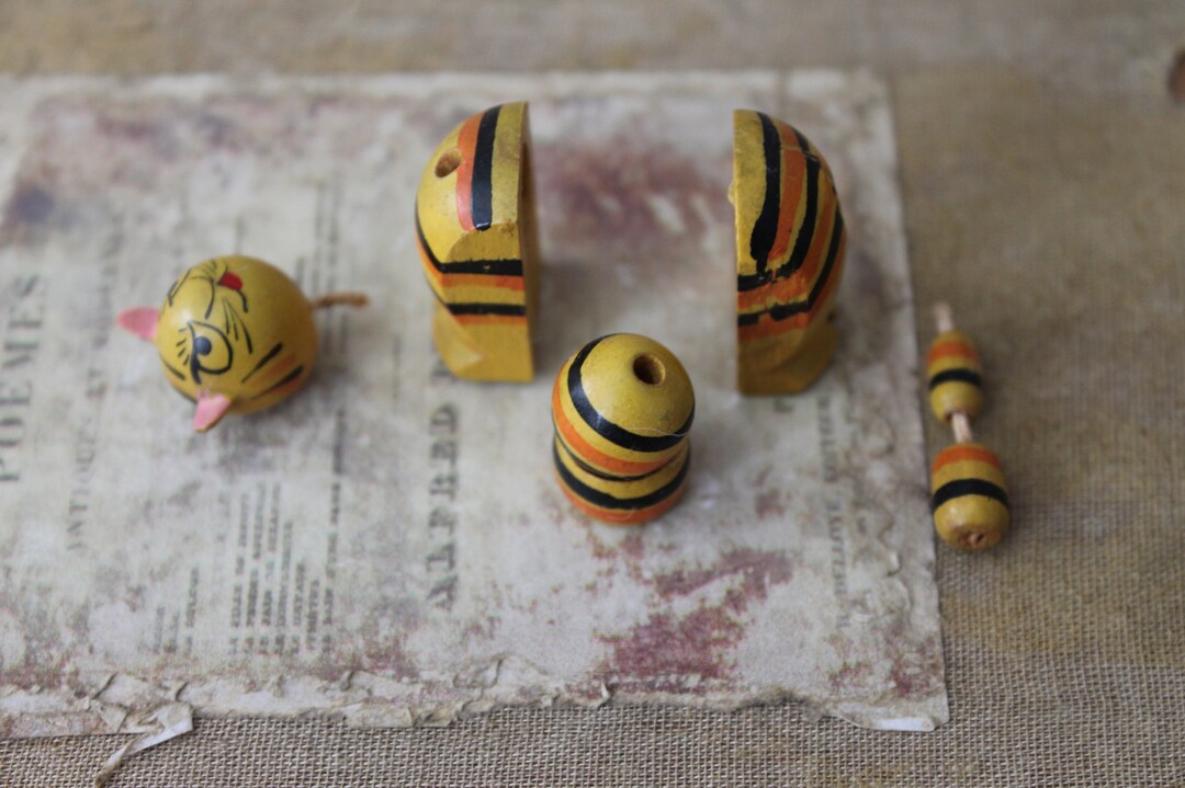 Vintage Small Wood String Cat Figure, Vintage Wooden Cat - Unique - Etsy