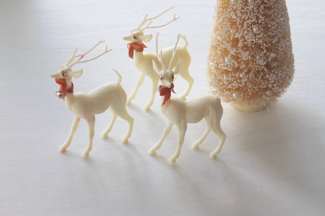 Mid Century Trio of Small White Rubbery Plastic Reindeer Figures - 3 ...
