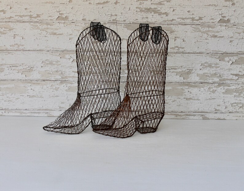 Vintage Wire Art Pair of Ladies Cowboy Boot Topiary Forms, Vintage ...