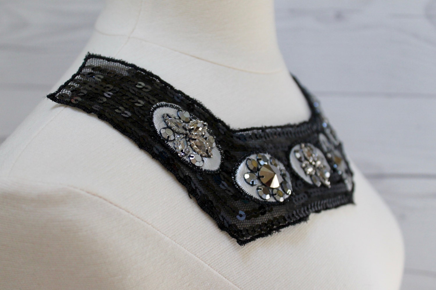 Vintage Neck Collar -1980s Stock Sample, Metallic Beads and Black ...