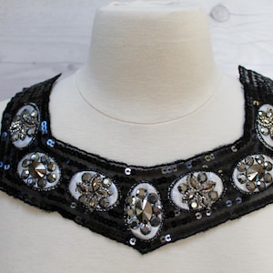 Vintage Neck Collar -1980s Stock Sample, Metallic Beads and Black ...