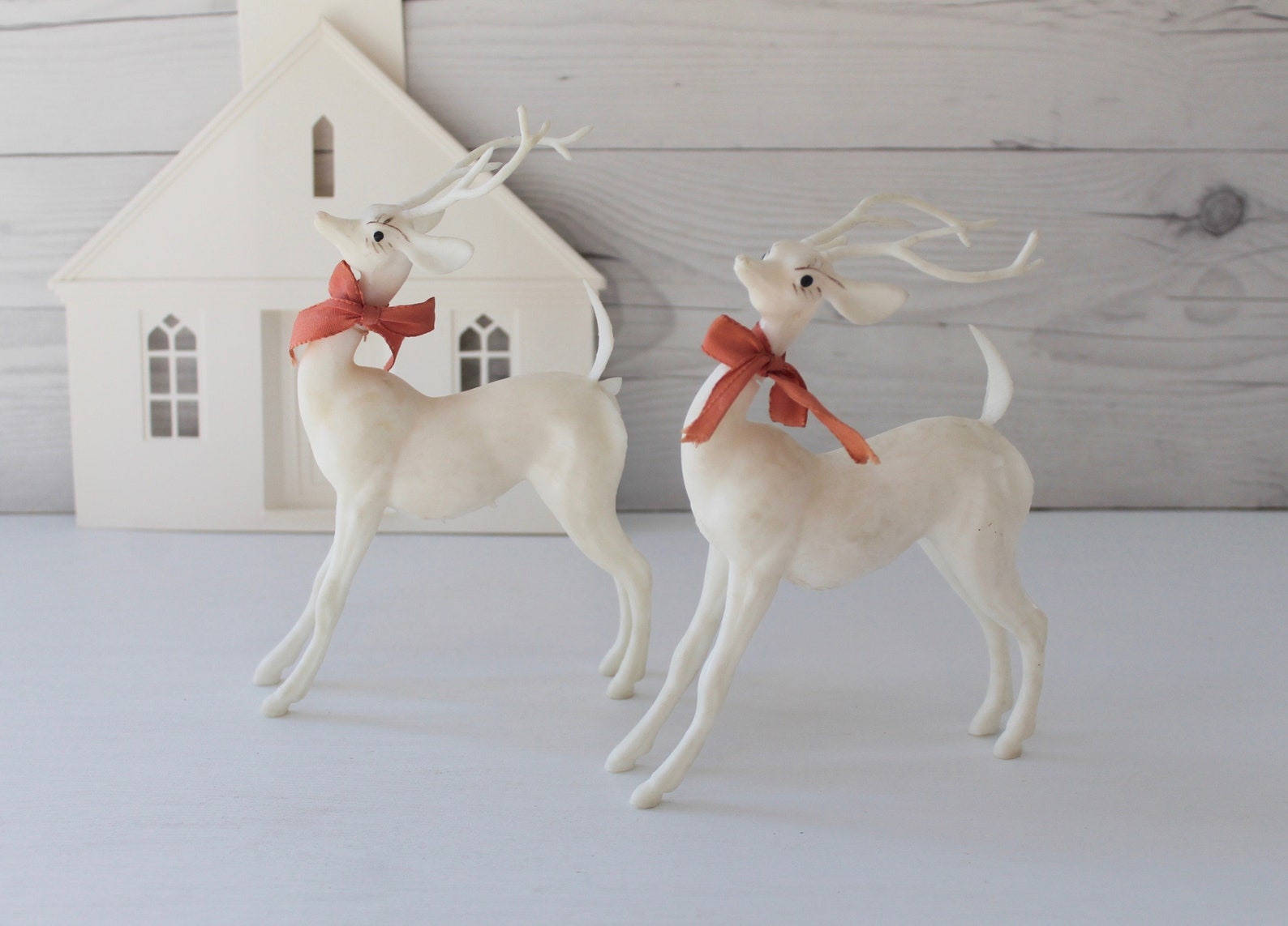 Mid Century Pair of Small White Rubbery Plastic Reindeer Figures ...