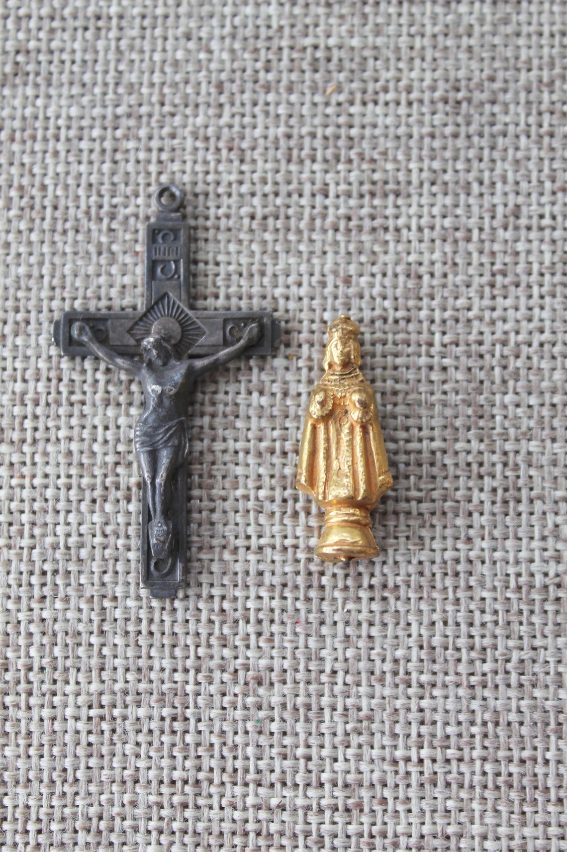 Vintage Small Metal Crucifix Pendant and Miniature Gold - Etsy