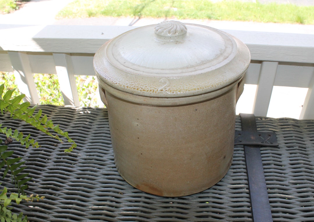 Vintage Primitive Earthenware/stoneware Crock With Lid, Vintage Rustic ...
