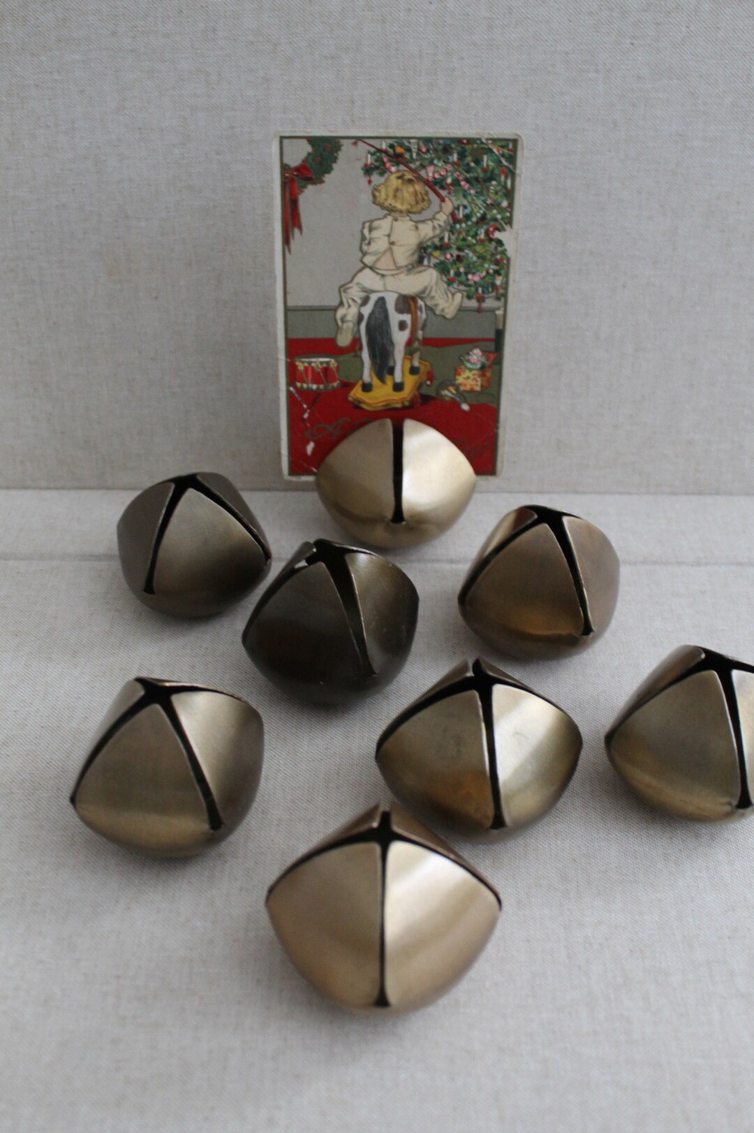 Large Brass Jingle Bell Holiday Card/photo/placecard Holder, Holiday ...