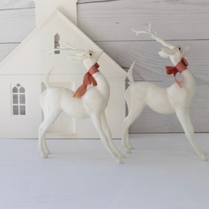 Mid Century Pair of Small White Rubbery Plastic Reindeer Figures ...