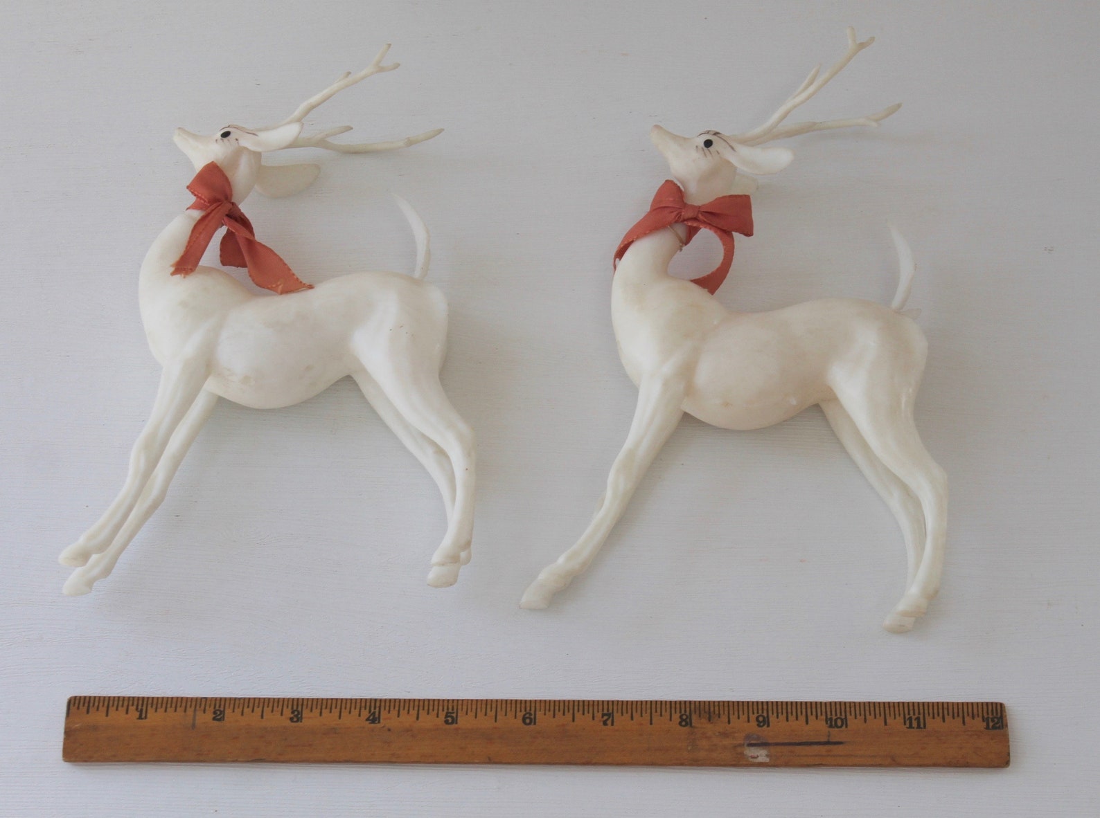 Mid Century Pair of Small White Rubbery Plastic Reindeer Figures ...