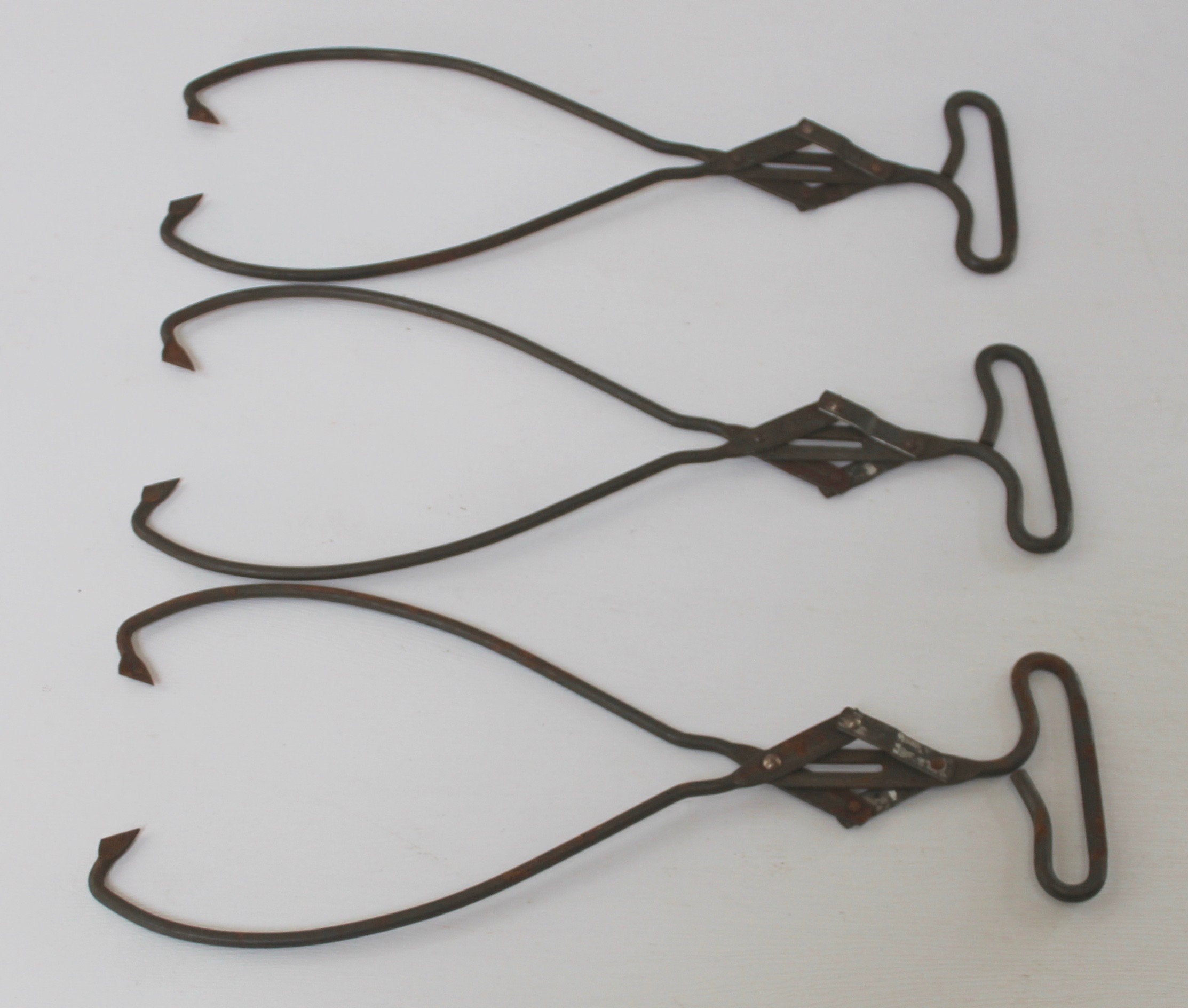 Antique Matching Set of 3 Metal Ice Block Tongs, Vintage Ice Block ...