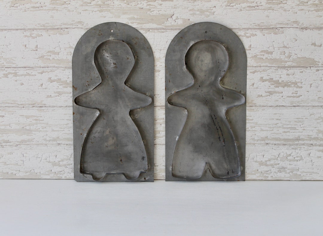 Vintage Pair of Extra Large Gingerbread Man/woman Metal Cookie Cutters ...