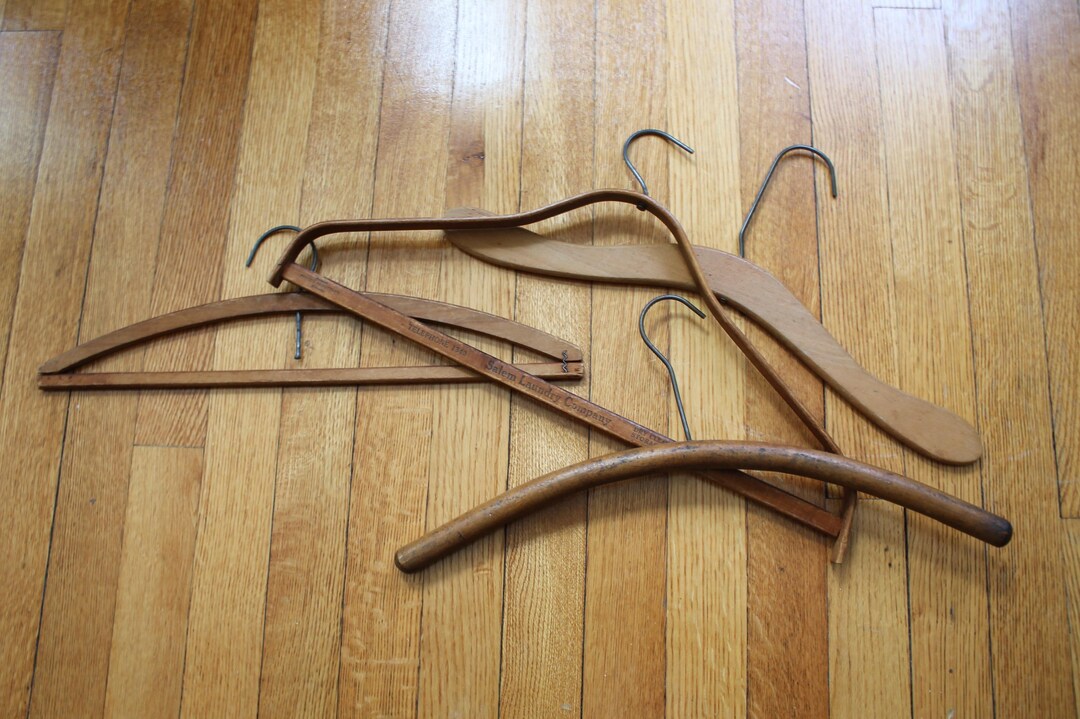 Antique Unique Metal and Wood Clothes Hanger Lot of 4, Vintage Wire Art ...