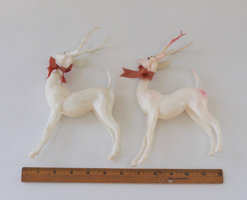 Mid Century Pair of Small White Rubbery Plastic Reindeer Figures ...
