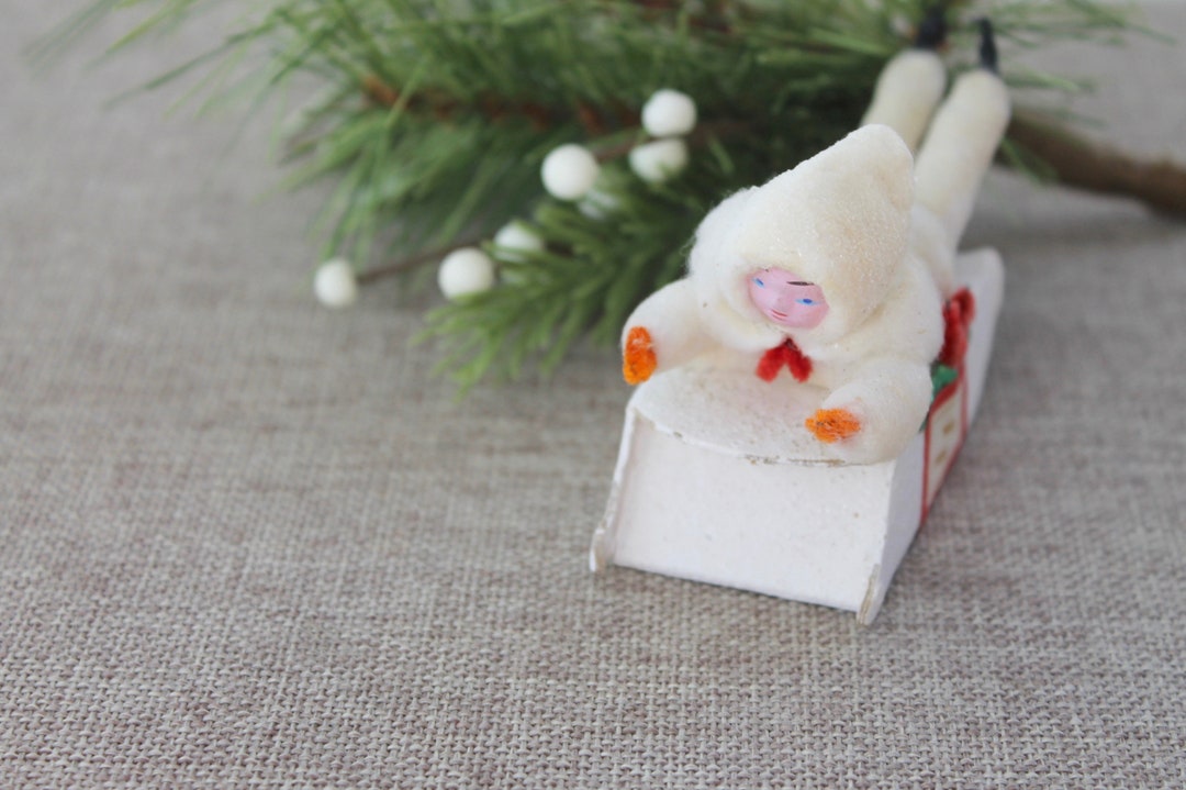 Antique Spun Cotton Figure on Cardboard Mica Sled - Christmas Decor ...