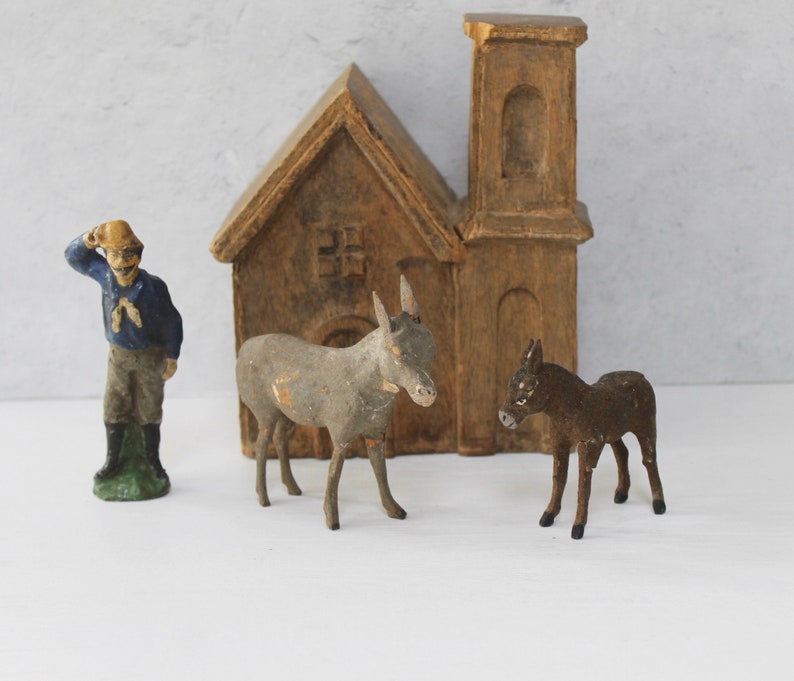 Vintage Shepherd Man and 2 German Putz Stick Leg Donkeys, Vintage ...