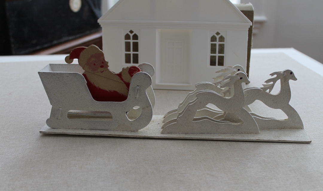 Antique Cardboard Santa Claus in Cardboard Sleigh, Vintage Unique Santa ...
