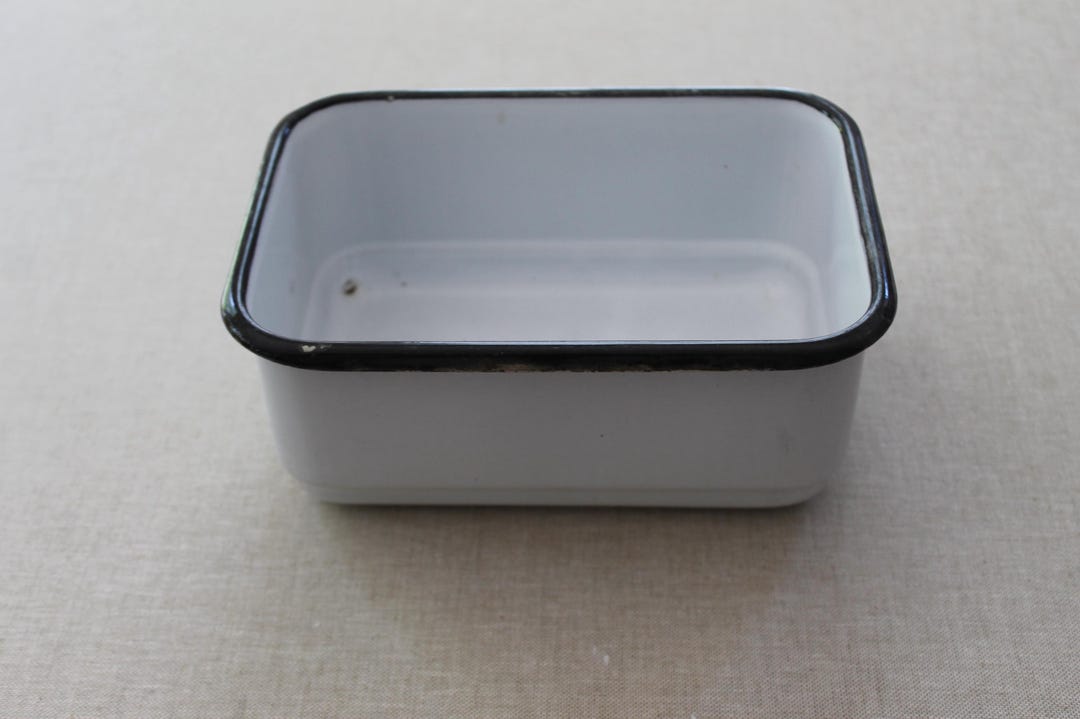 Vintage Rectangular Black and White Enamelware Pan, Vintage Collectible ...