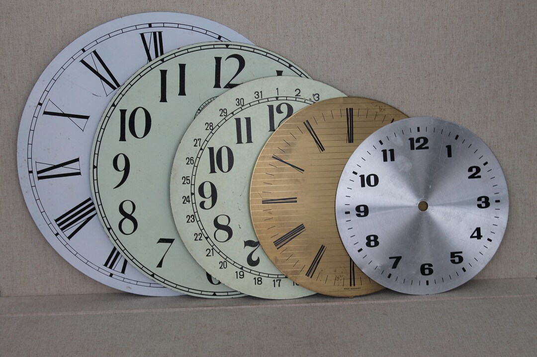 Vintage Mixed Lot of 5 Round Wood and Metal Clock Faces/dials, Vintage ...