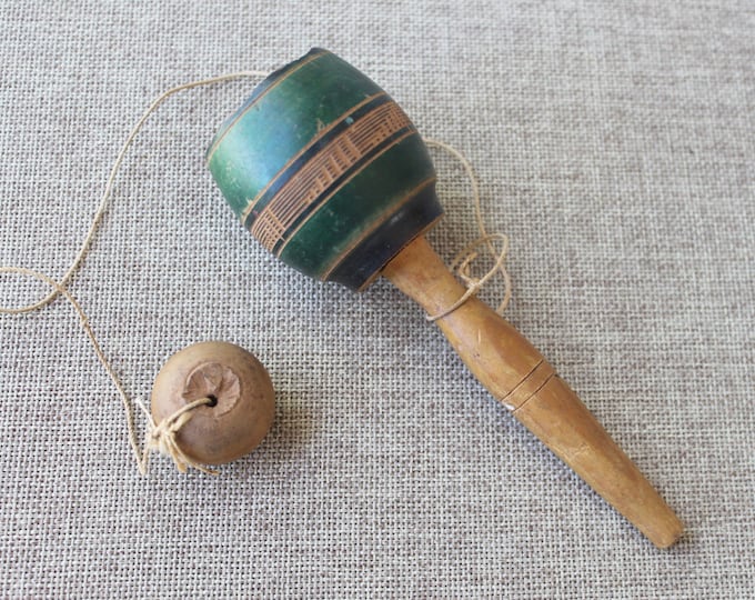 Vintage Wood Catch the Ball in Cup Toy, Vintage Wooden Catch the String ...