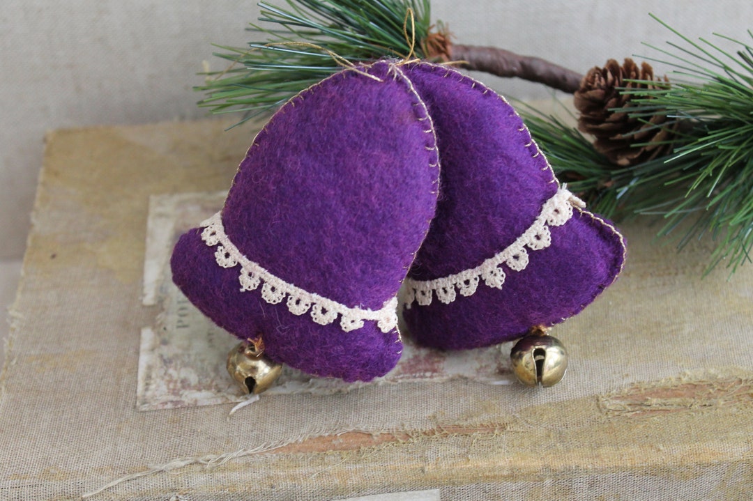 Vintage Pair of Purple Felt Bell Ornaments With Metal Bell Hangers ...