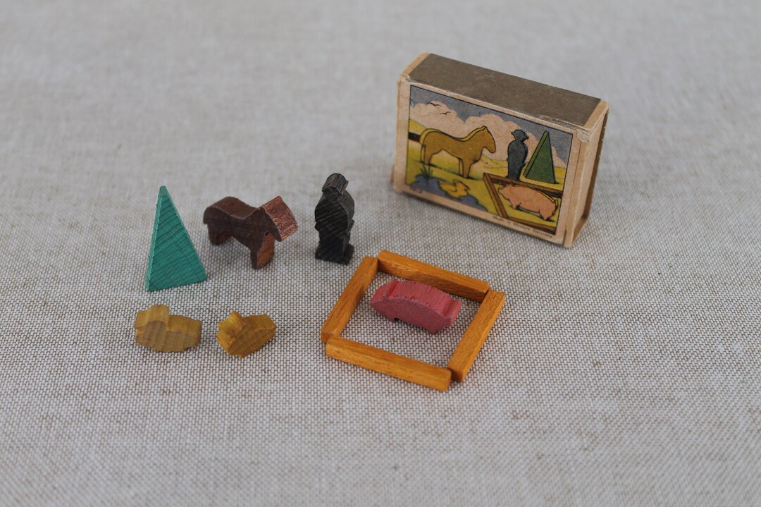 Vintage Miniature German Wooden Blocks/figures in Original Matchbox Box ...