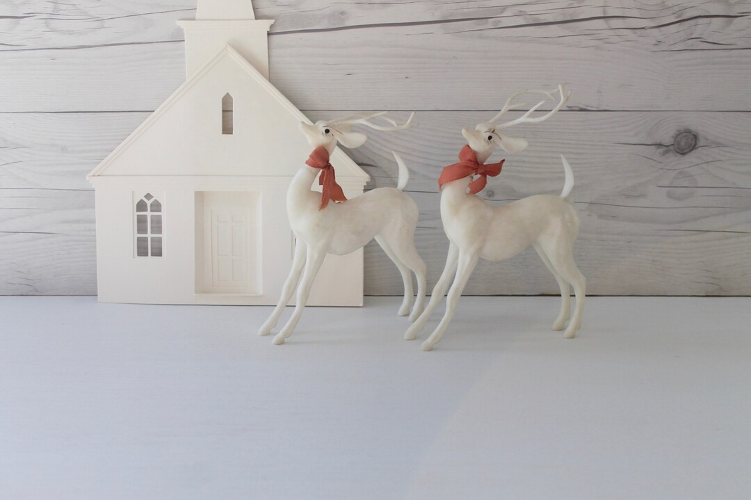 Mid Century Pair of Small White Rubbery Plastic Reindeer Figures ...