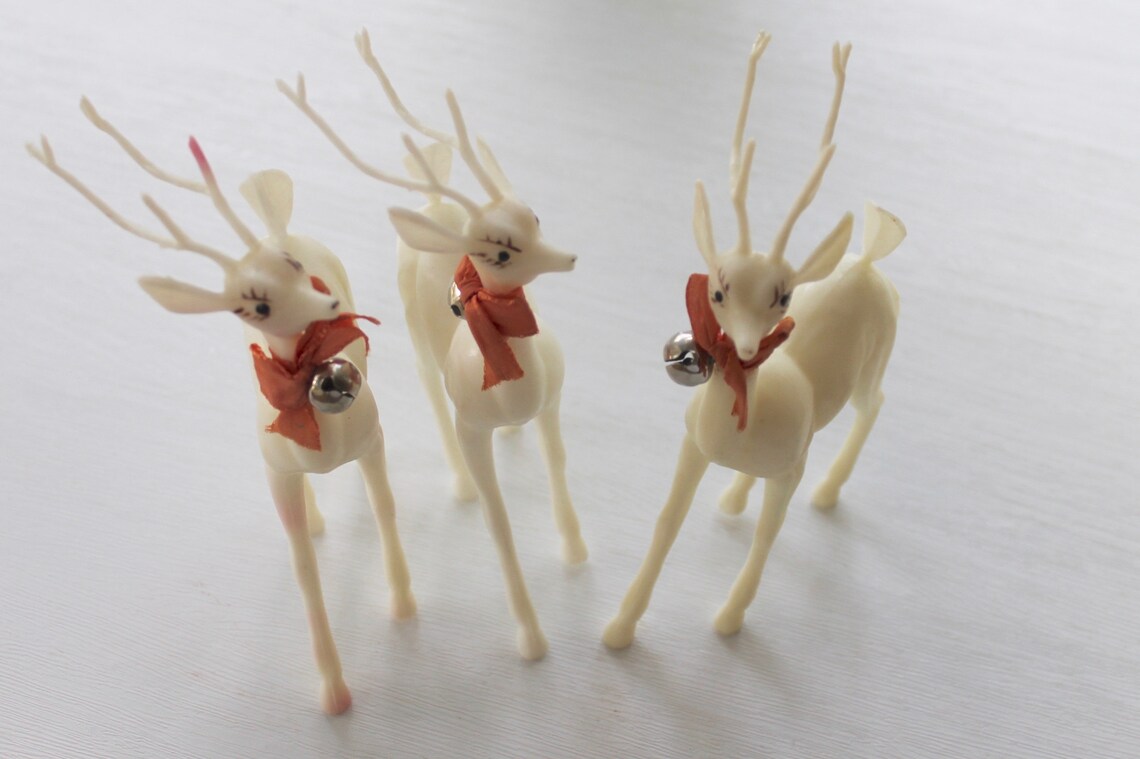 Mid Century Trio of Small White Rubbery Plastic Reindeer Figures - 3 ...