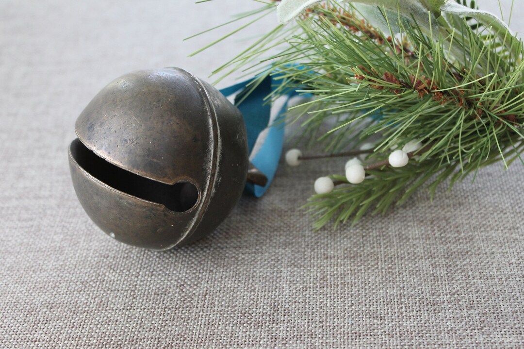 Antique Extra Large Bronze Sleigh Bell With Ribbon, Vintage Sleigh Bell ...