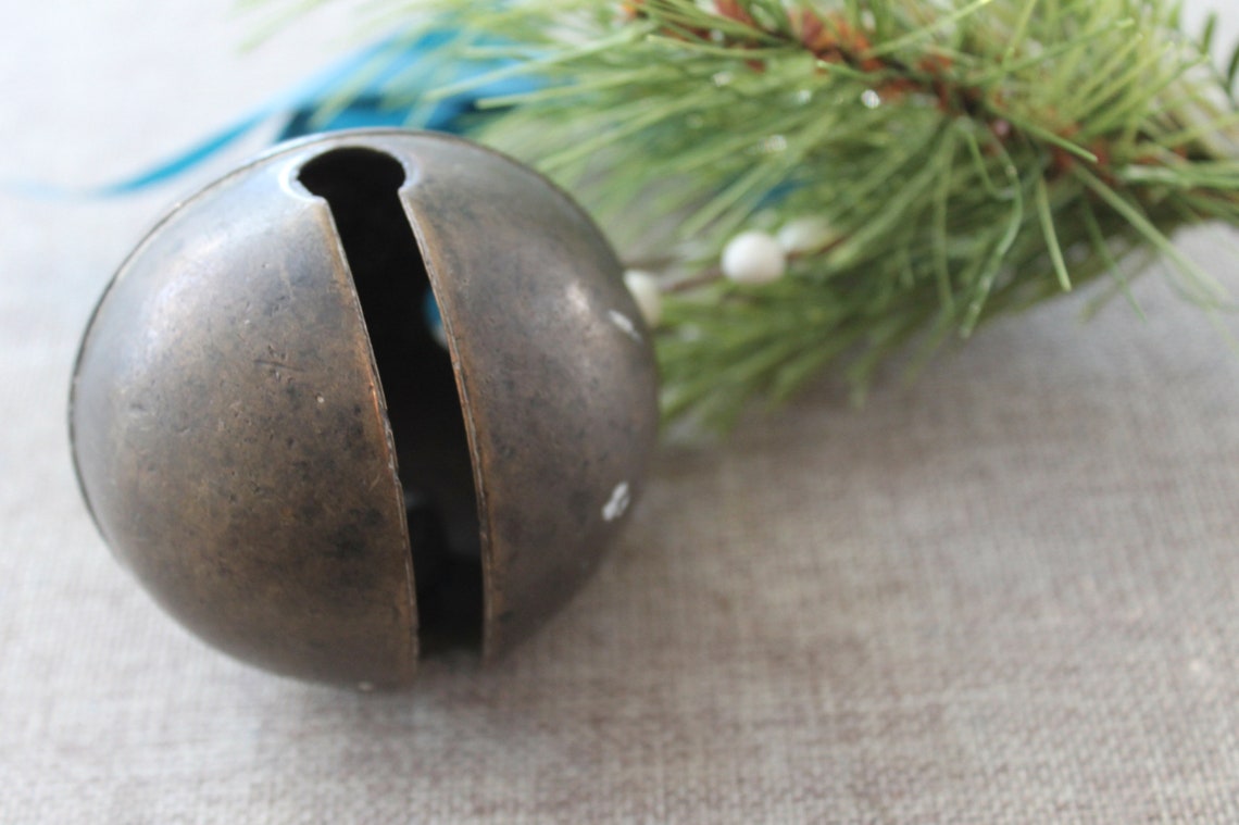 Antique Extra Large Bronze Sleigh Bell With Ribbon Vintage - Etsy