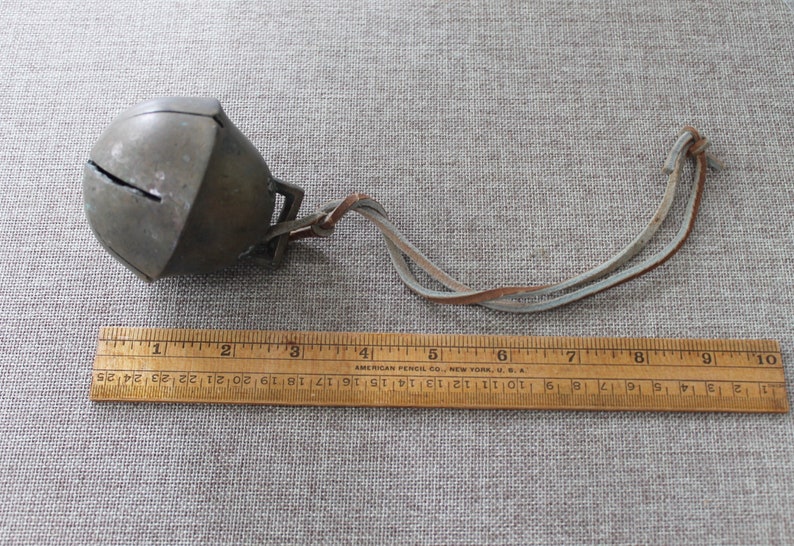 Vintage Extra Large Bronze Sleigh Bell With Rawhide String - Etsy
