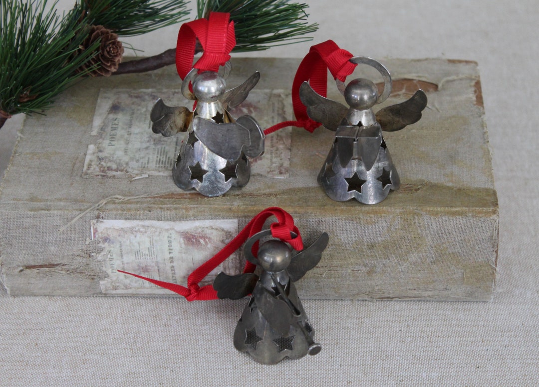Vintage Set of 3 Small Metal Angels Playing Instruments Figures ...
