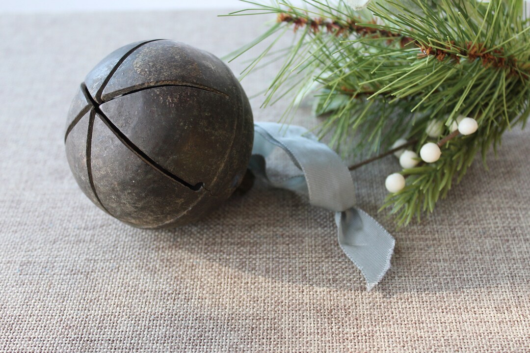 Antique Extra Large Bronze Sleigh Bell With Ribbon, Vintage Sleigh Bell ...