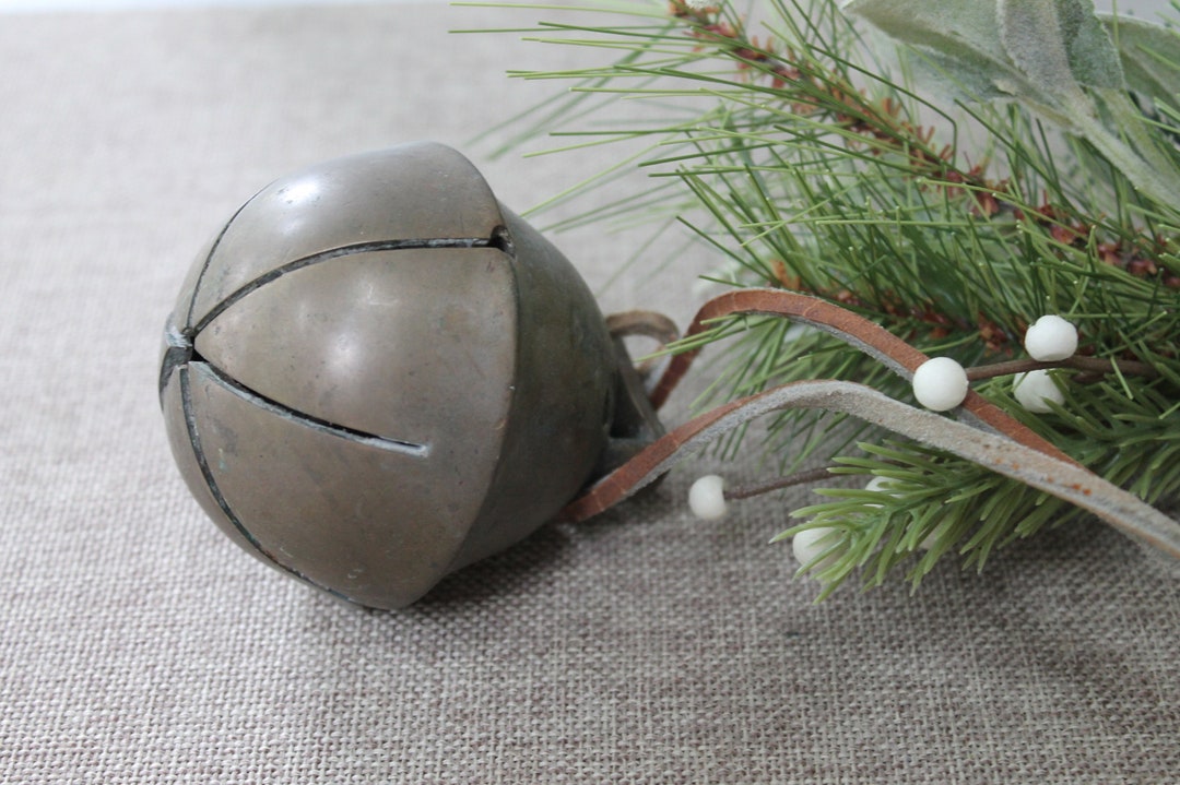Vintage Extra Large Bronze Sleigh Bell With Rawhide String, Antique ...