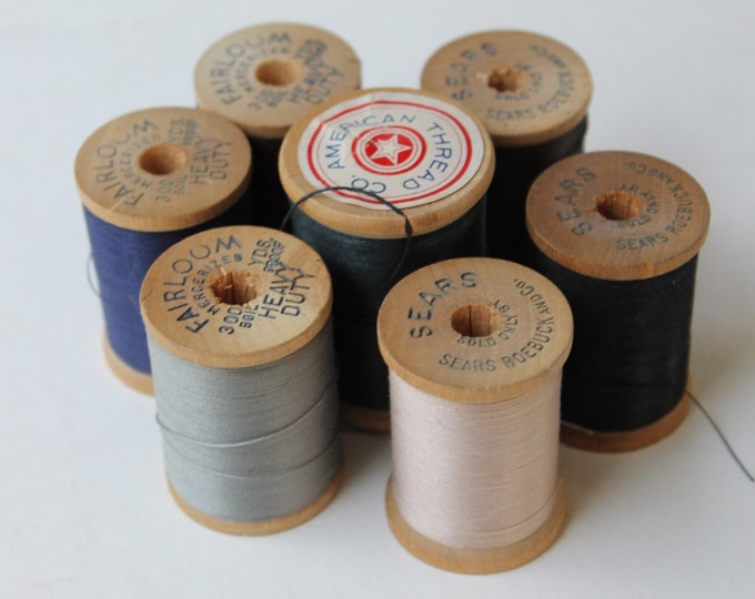 1950s Lot of 7 Vintage Wood Thread Spools/ Fairloom and Sears Spools ...