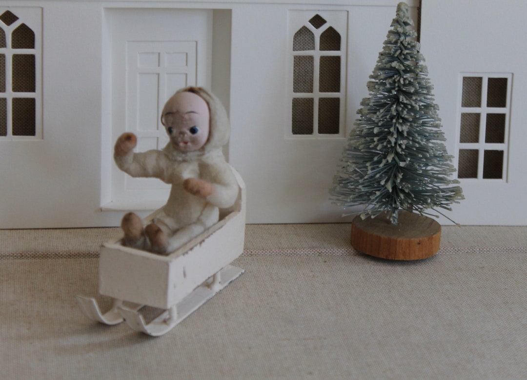 Antique Spun Cotton Figure in Sled - Christmas Decor, Vintage White ...