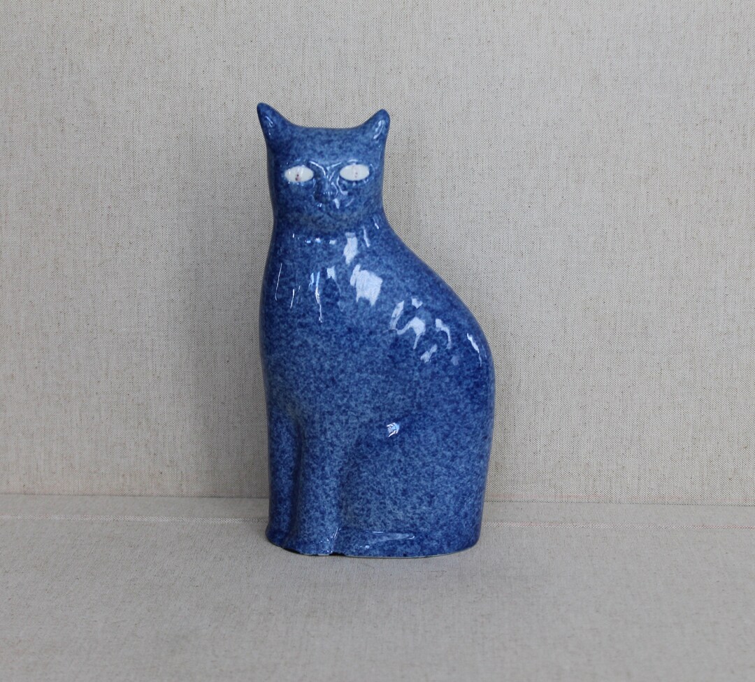 Vintage N.S. Gustin Blue Ceramic Cat, Vintage Folk Art Cat - Etsy