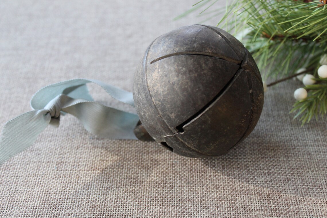Antique Extra Large Bronze Sleigh Bell With Ribbon Vintage | Etsy