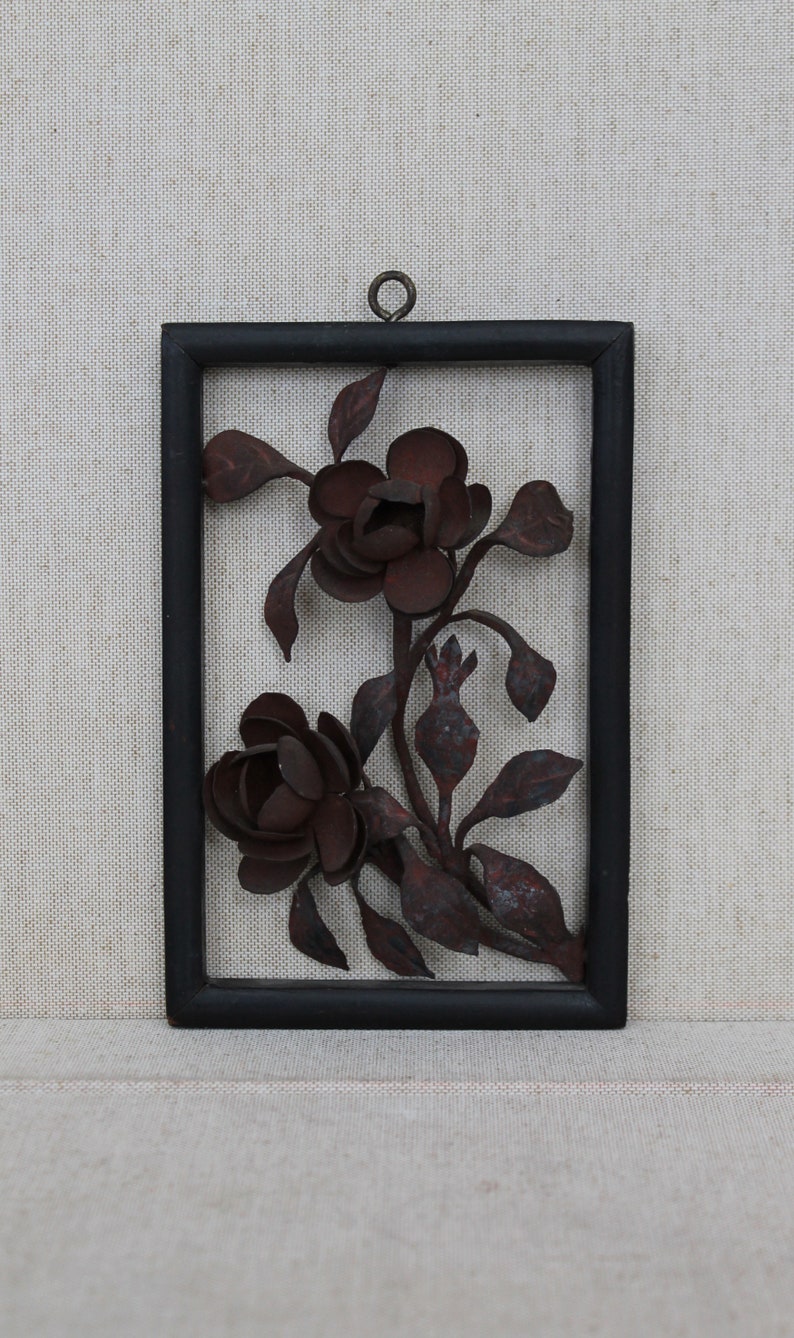 Vintage Japanese Metal Art Flowers Framed, Vintage Single Stemmed Metal ...