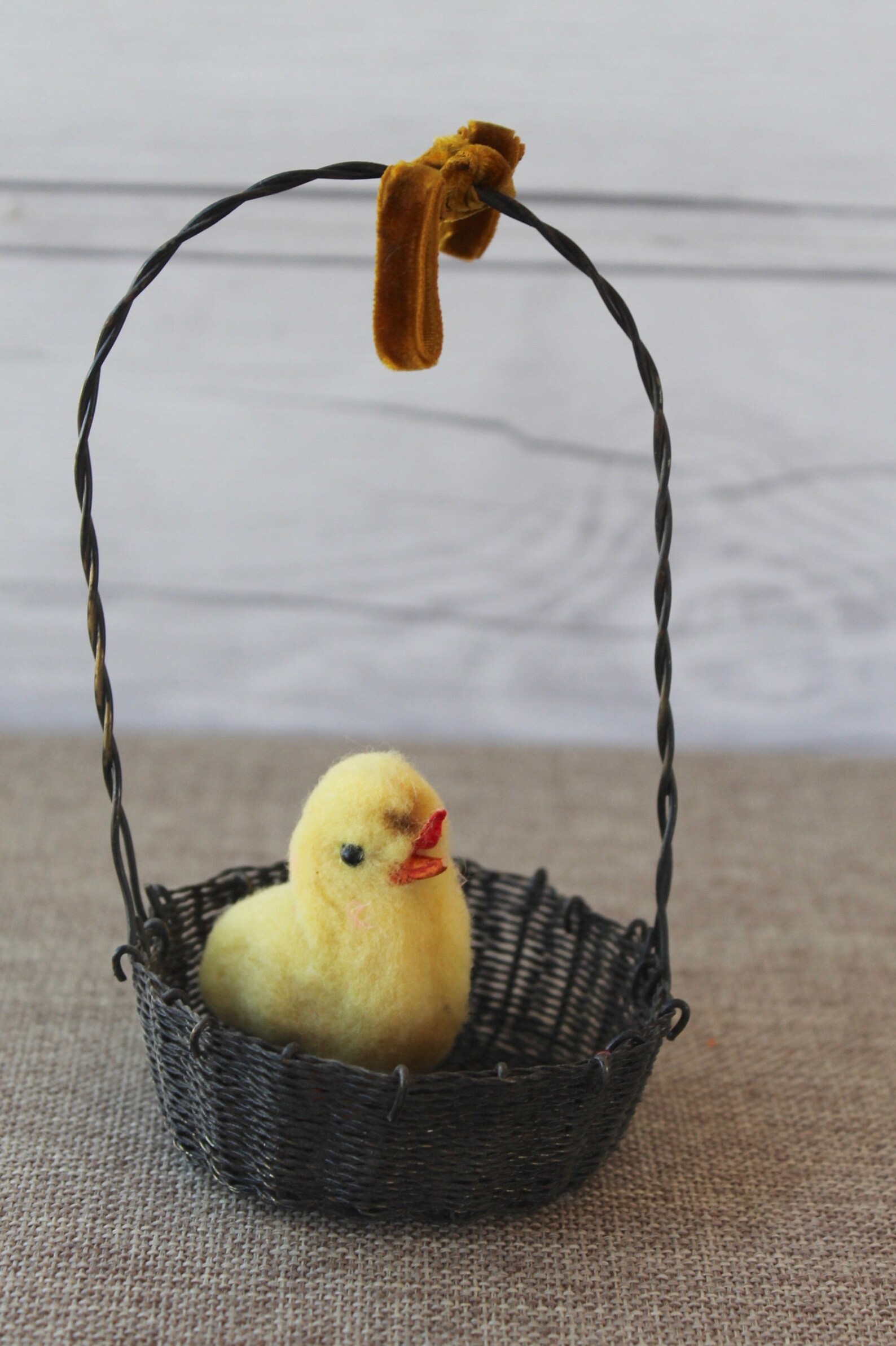 Vintage Spun Cotton Easter Chick With Wire Metal Basket - Etsy