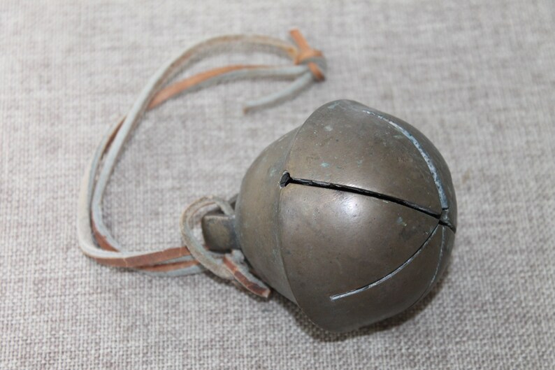 Vintage Extra Large Bronze Sleigh Bell With Rawhide String - Etsy