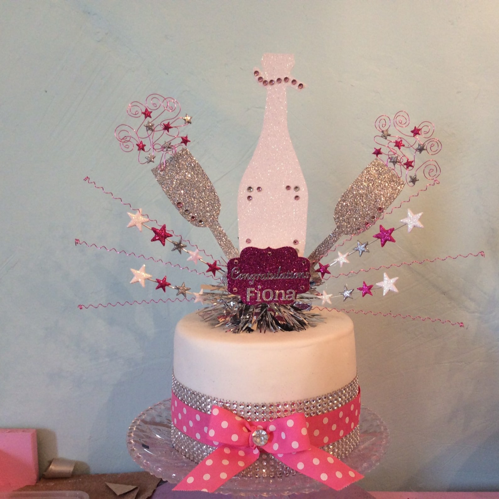 Large Champagne Bottle and Glass Cake Topper or Centre Peice - Etsy