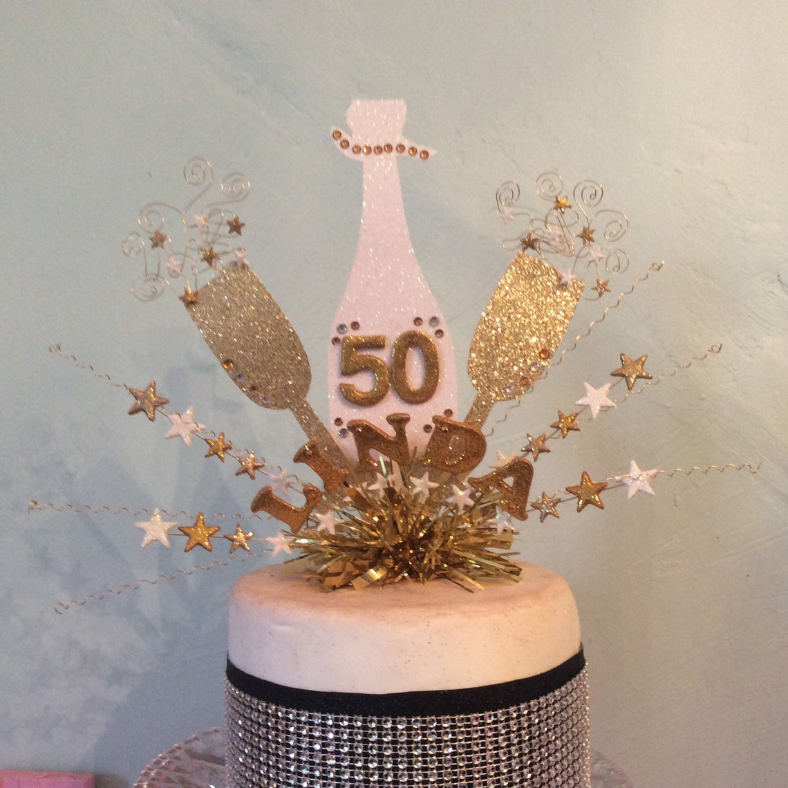 Large Champagne Bottle and Glass Cake Topper or Centre Peice - Etsy