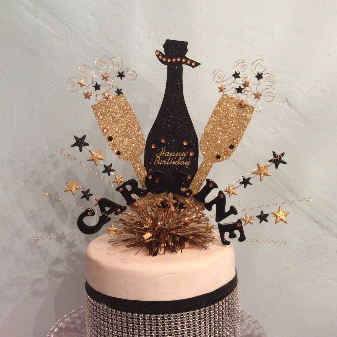 Large Champagne Bottle and Glass Cake Topper or Centre Peice - Etsy