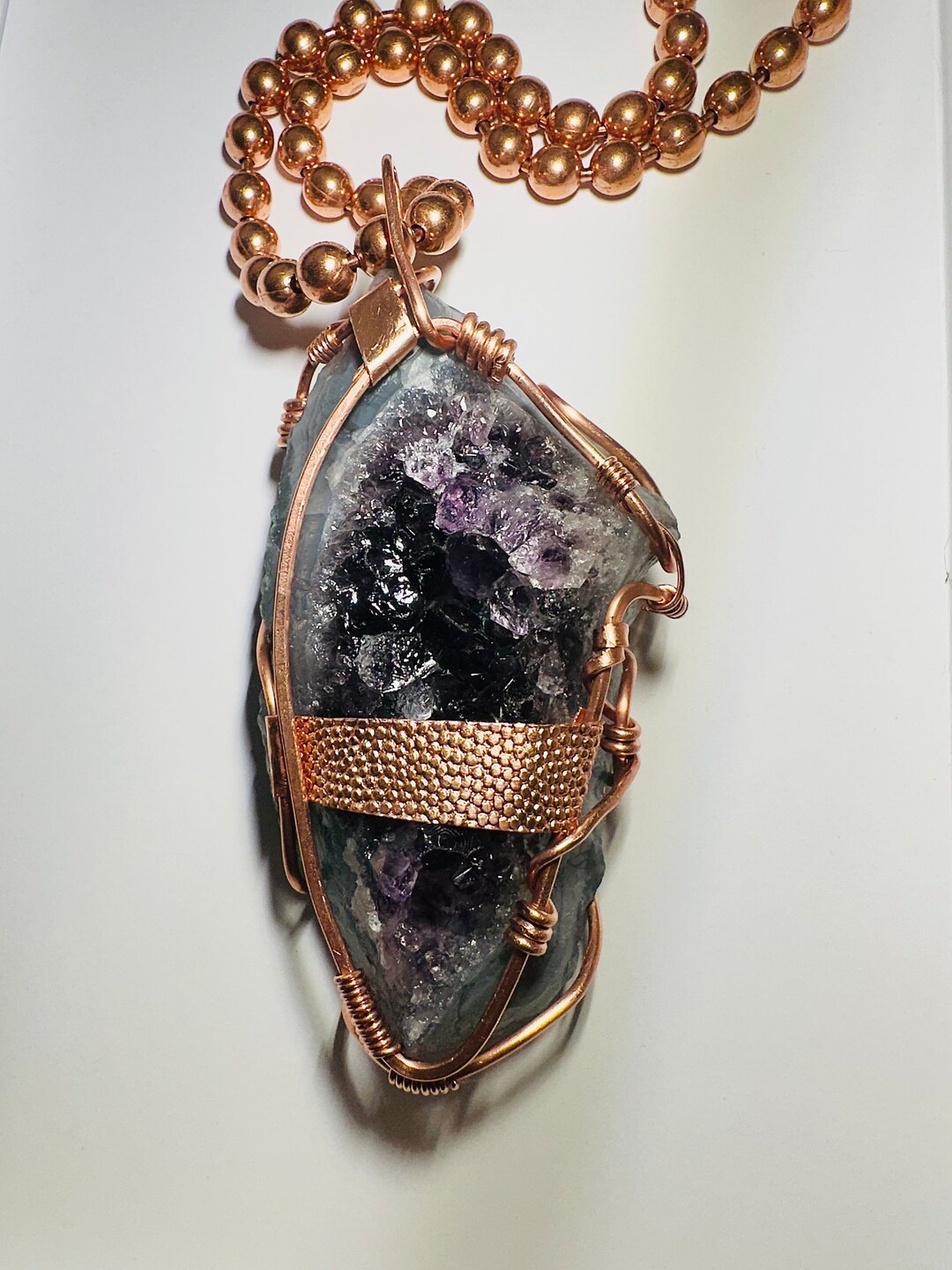 Amethyst Cluster Amulet // Statement Necklace // Copper // Wire Wrapped ...