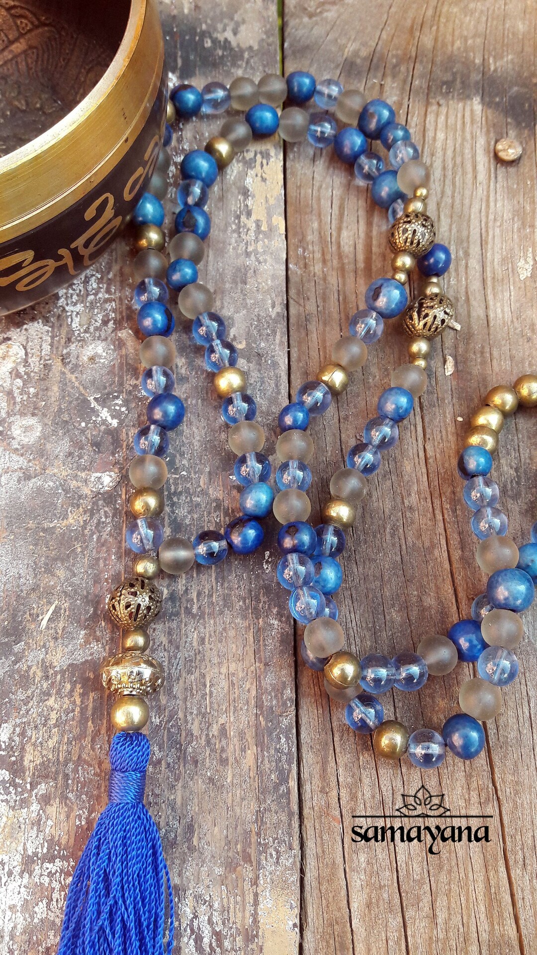 Balance and Good Karma Japa Mala. Blue Sacred Saio Gray and - Etsy