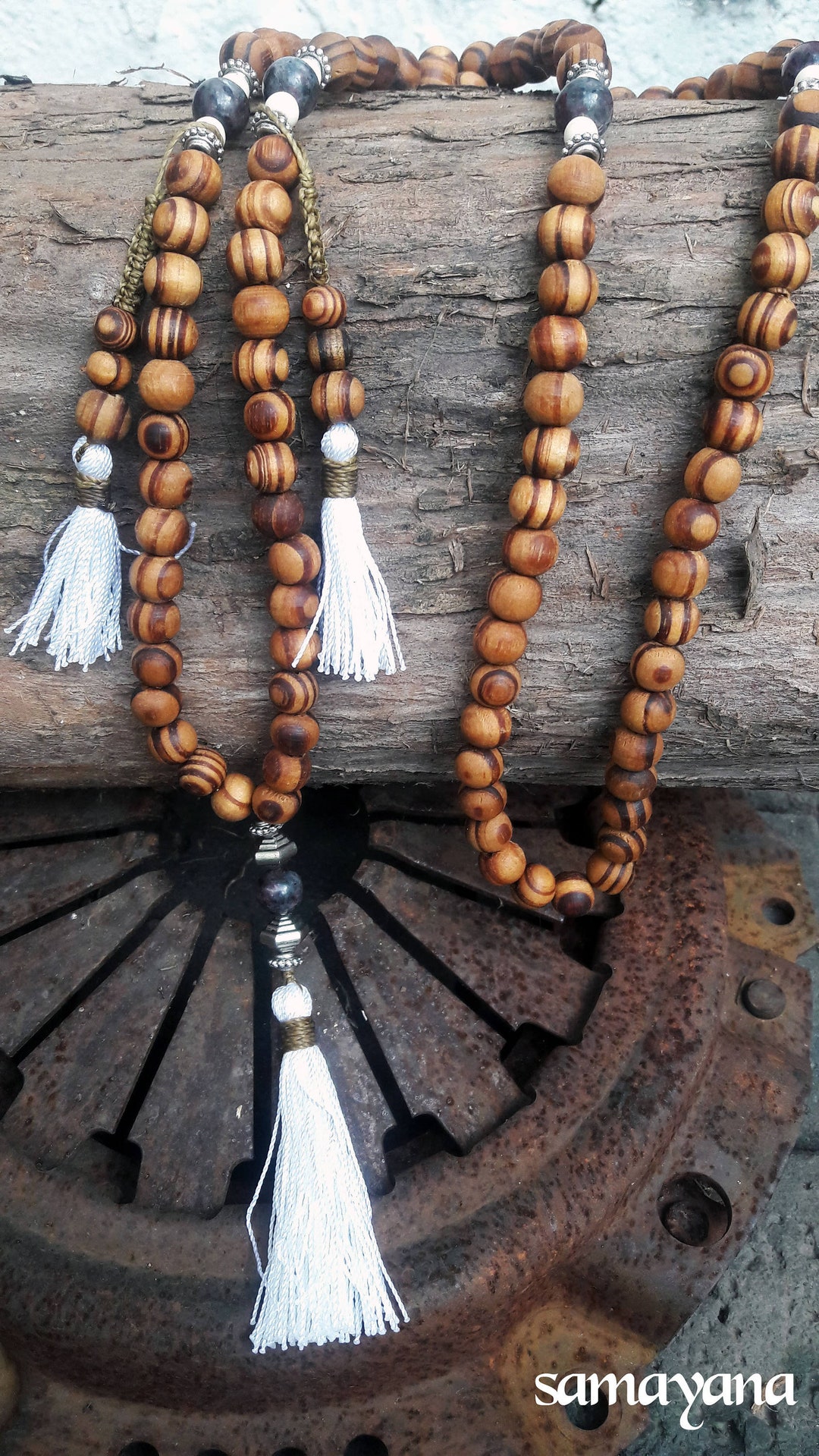 Balance and Good Karma Japa Mala With Agate Chiapa Wood 2 Side Counters ...