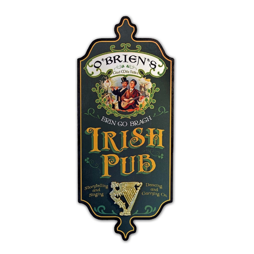 Irish Pub Sign With 3D Harp Relief, Personalized, Wood, 28x12 - Etsy