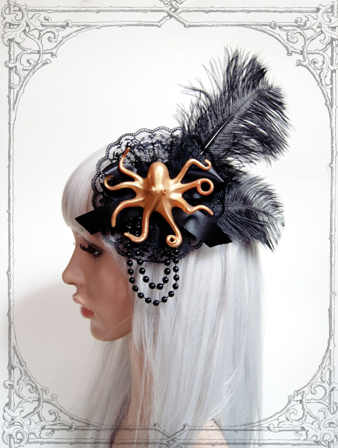 Golden Octopus Fascinator (goth, Gothic, Steampunk, Black, Headpiece ...