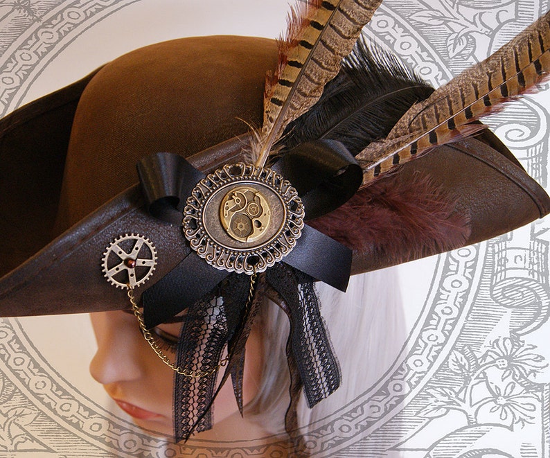 Steampunk Tricorn goth Steampunk Brown Hat - Etsy Sweden